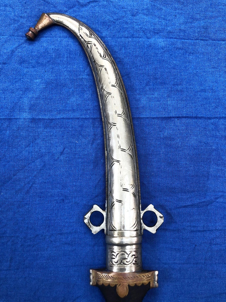 Vintage Moroccan Handmade Koummya Dagger Knife, Curved Blade, Ebony and ...