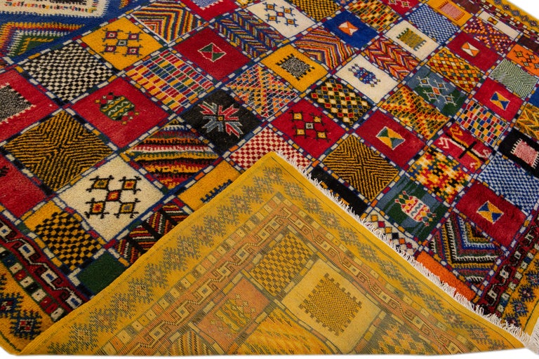 Vintage Moroccan Handmade Multicolor Geometric Designed Wool Rug For ...