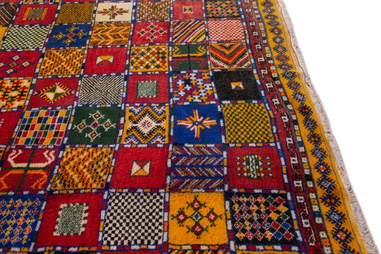 Vintage Moroccan Handmade Multicolor Geometric Designed Wool Rug For ...