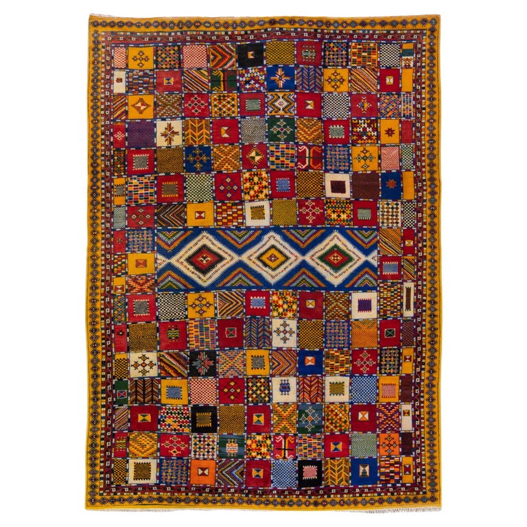 Vintage Moroccan Handmade Multicolor Geometric Designed Wool Rug For ...