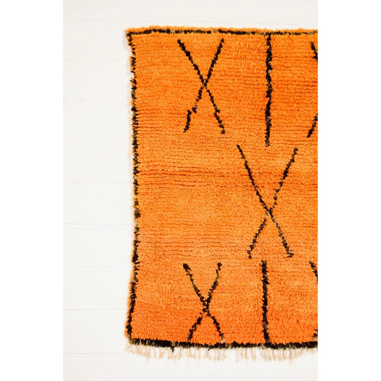 Vintage Moroccan Handmade Orange Wool Floor Rug For Sale at 1stDibs