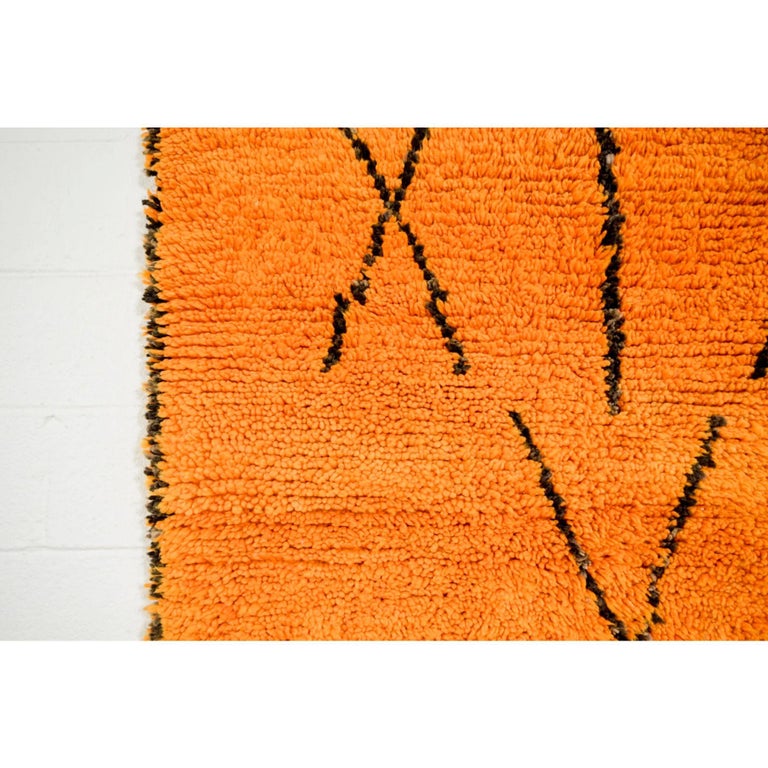 Vintage Moroccan Handmade Orange Wool Floor Rug For Sale at 1stDibs