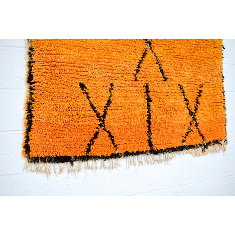 Vintage Moroccan Handmade Orange Wool Floor Rug For Sale at 1stDibs