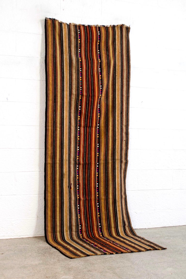 Vintage Moroccan Handwoven Brown Striped Kilim Rug Floor Runner For ...