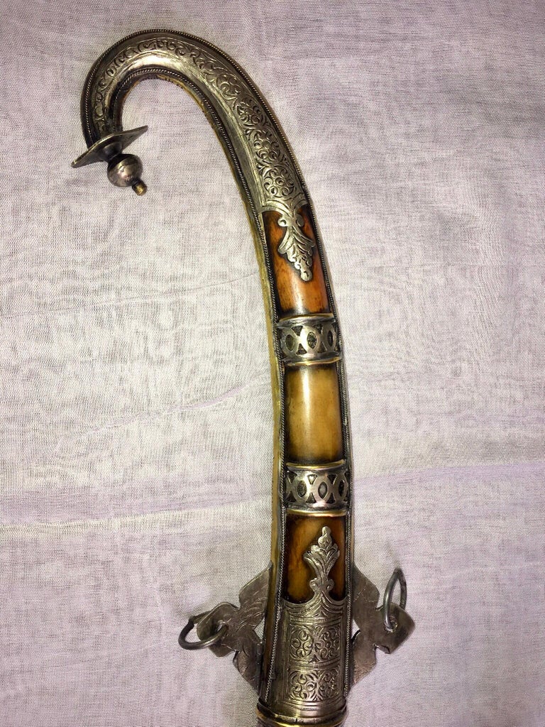 Vintage Moroccan Khanjar Dagger Knife Curved Blade Weapon Bone, Horn ...