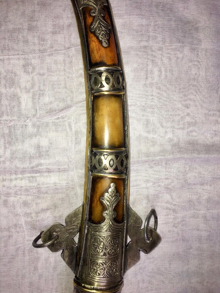 Vintage Moroccan Khanjar Dagger Knife Curved Blade Weapon Bone, Horn ...