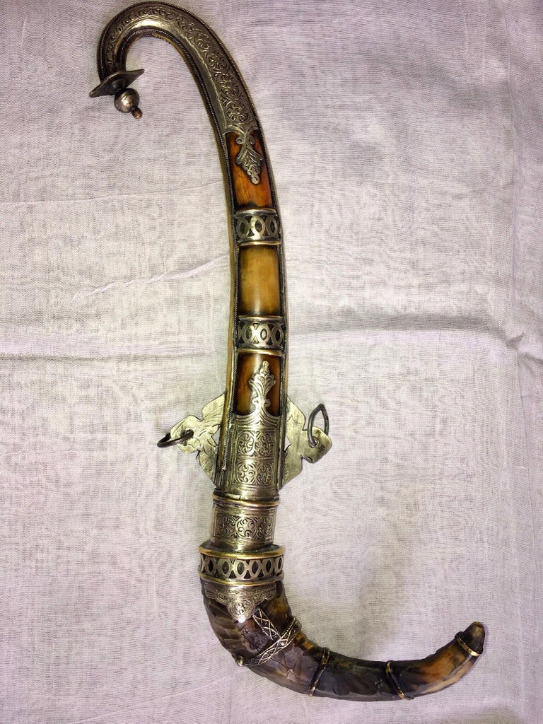 Vintage Moroccan Khanjar Dagger Knife Curved Blade Weapon Bone, Horn ...