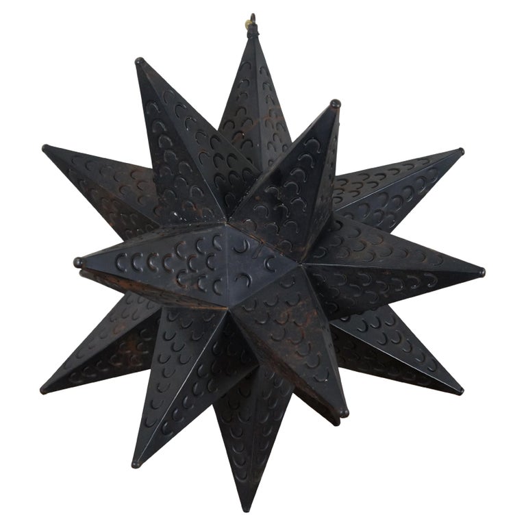 Vintage Moroccan Large Pierced Metal Moravian Star Pendant Swag Light ...