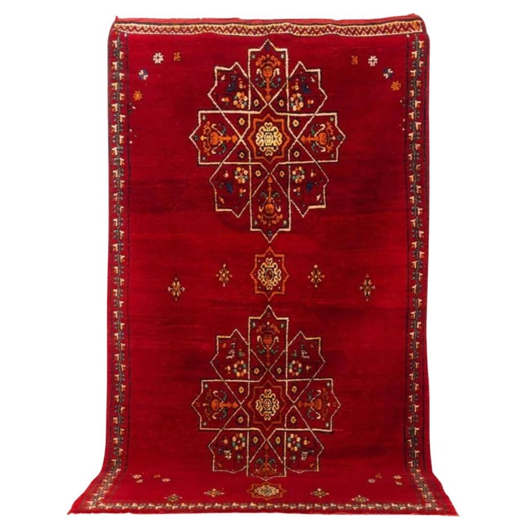 Vintage Moroccan Red Wool Floor Rug For Sale at 1stDibs