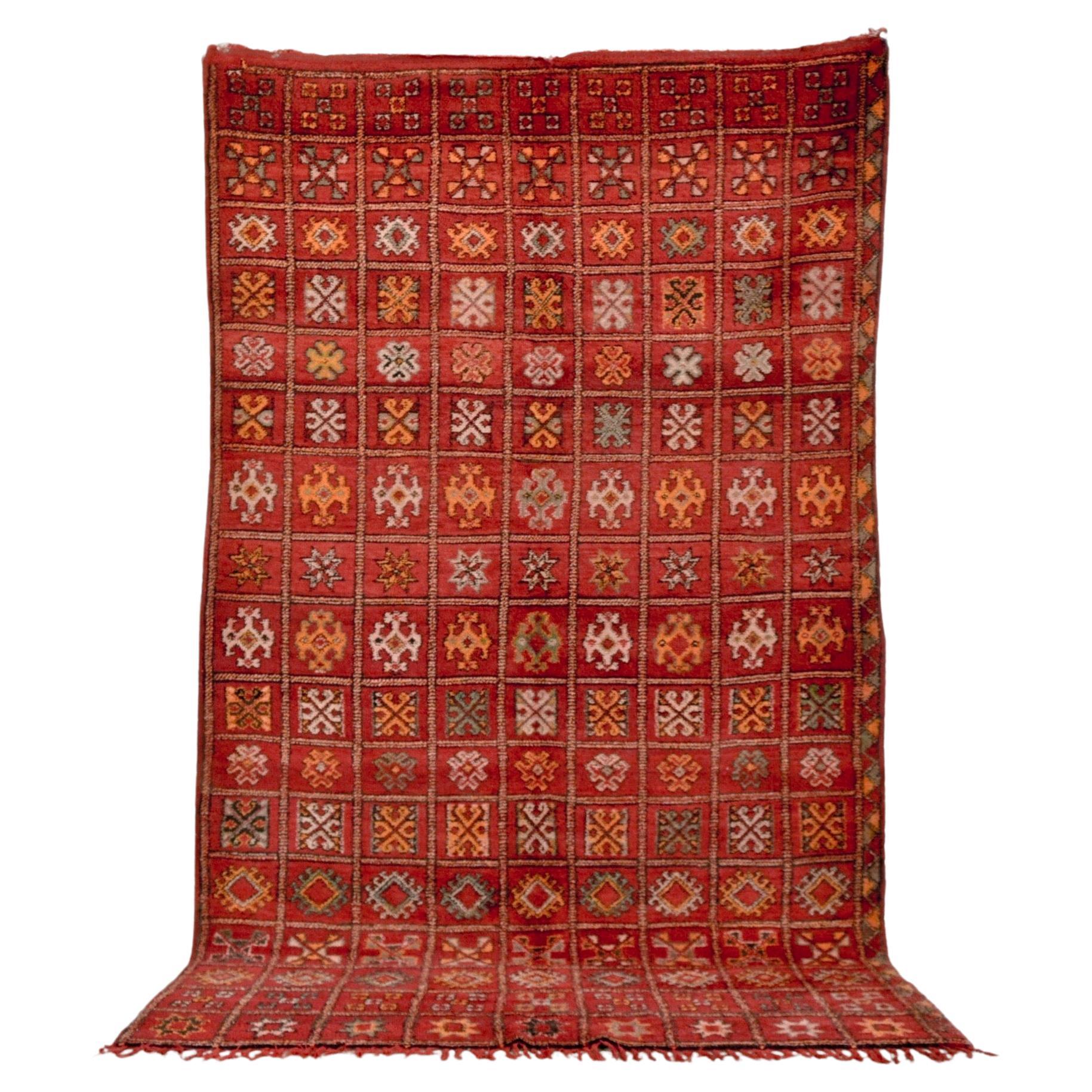 Vintage Tribal Moroccan Red Orange Wool Rug For Sale at 1stDibs
