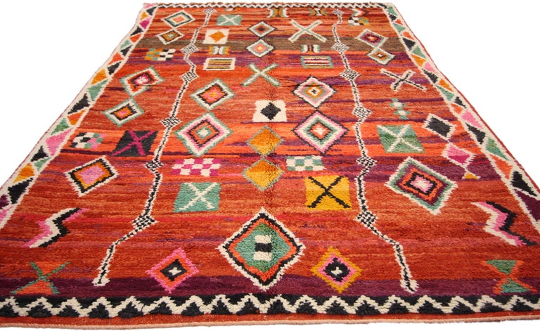 Vintage Moroccan Rug with Geometric Print, Tribal Style Berber Moroccan ...