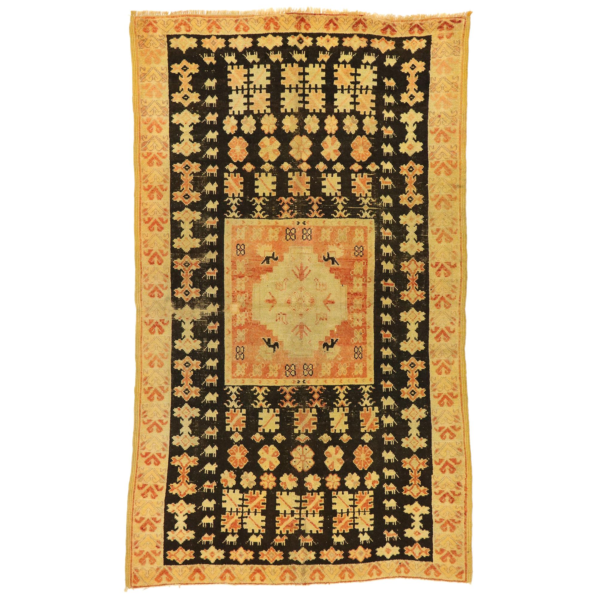 Mid-Century Modern Moroccan Rug with Tribal Design at 1stDibs
