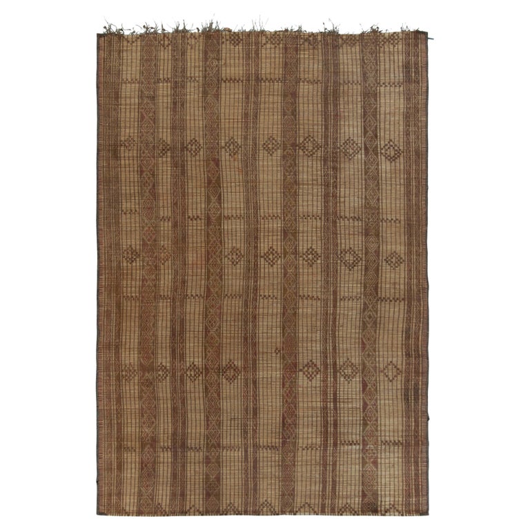Vintage Moroccan Tuareg in Beige-Brown Geometric Tribal Patterns by Rug ...