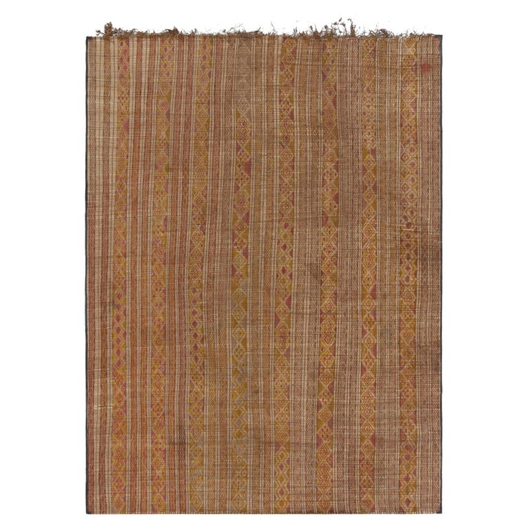 Vintage Moroccan Mat in Beige-Brown, Pink and Yellow Tribal Pattern by ...