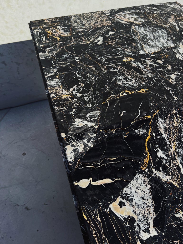 Vintage Mosaic Black Marble Rectangular Dining Table at 1stDibs