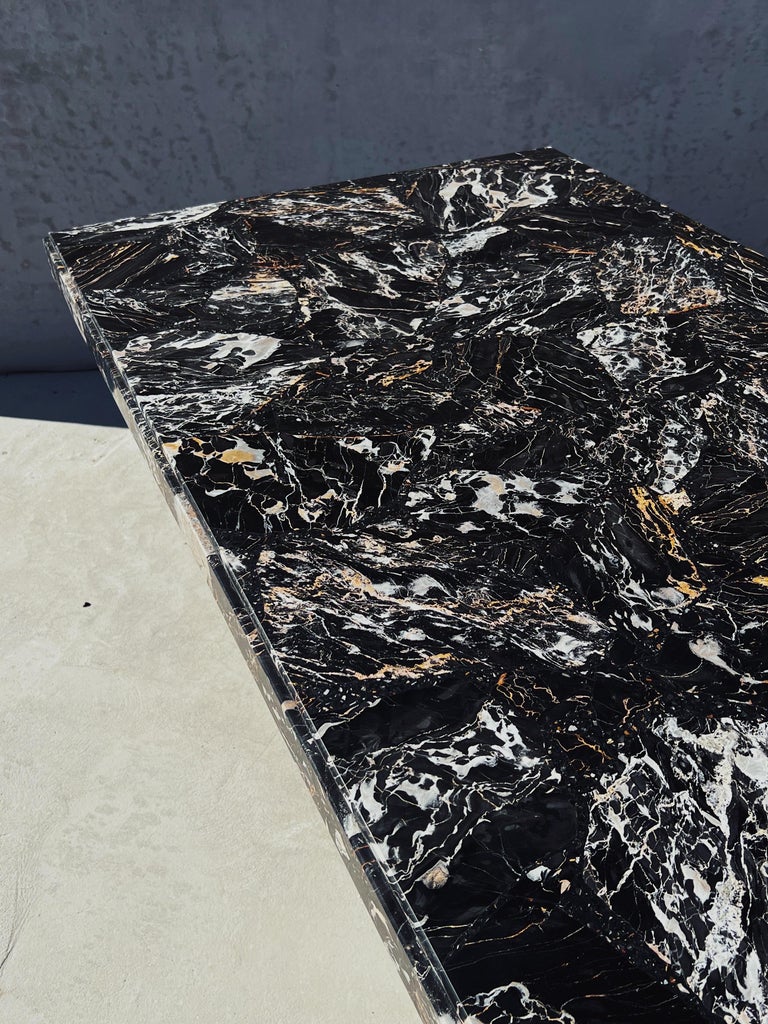 Vintage Mosaic Black Marble Rectangular Dining Table at 1stDibs