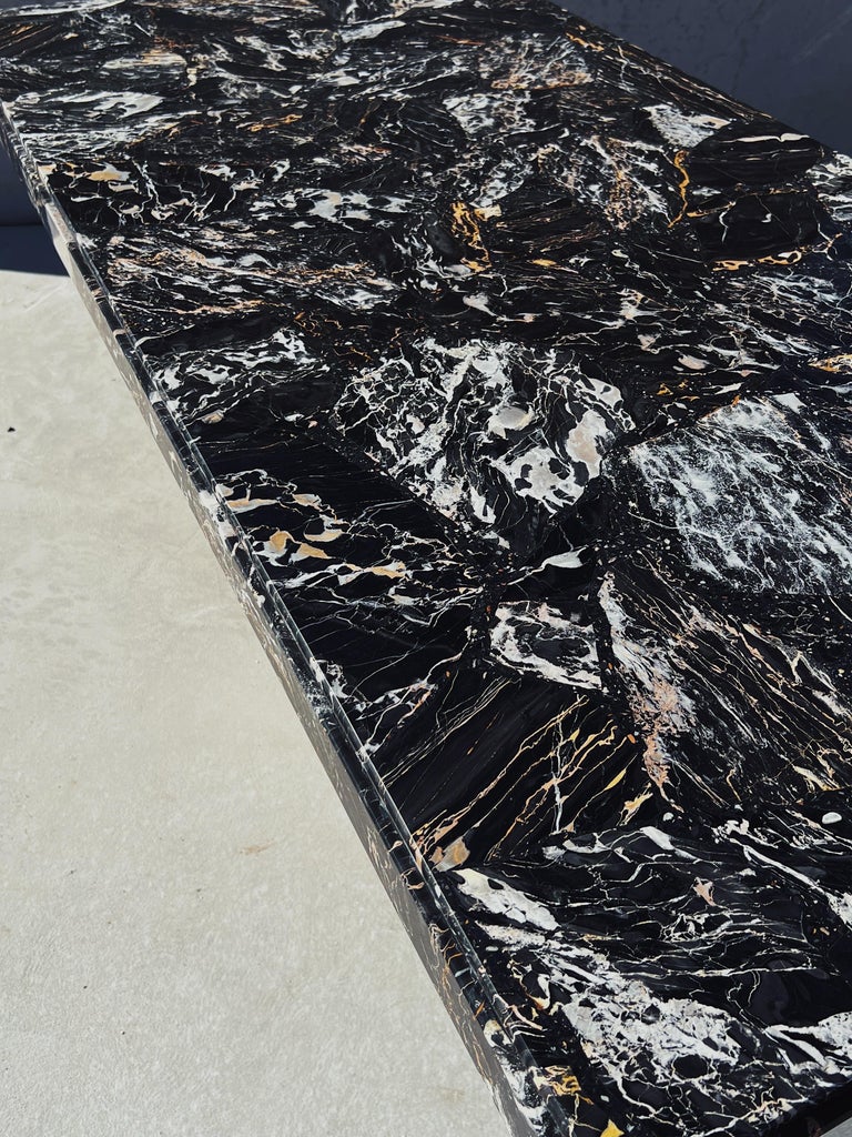 Vintage Mosaic Black Marble Rectangular Dining Table at 1stDibs