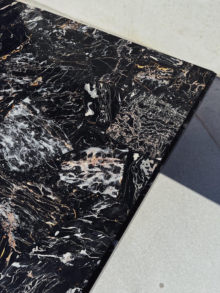 Vintage Mosaic Black Marble Rectangular Dining Table at 1stDibs