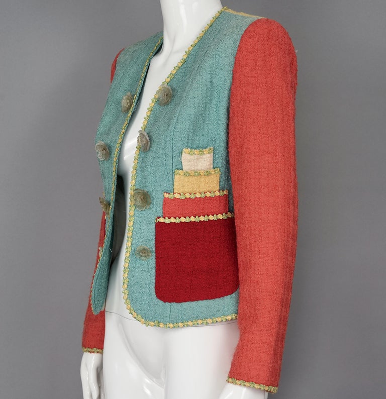 Vintage MOSCHINO CHEAP and CHIC Cake Applique Tweed Novelty Jacket For ...
