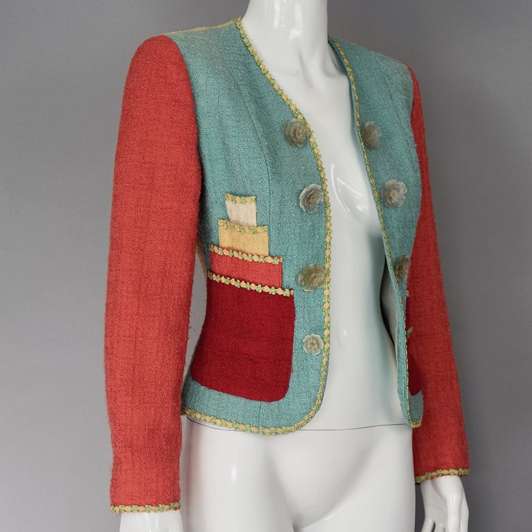 Vintage MOSCHINO CHEAP and CHIC Cake Applique Tweed Novelty Jacket For ...