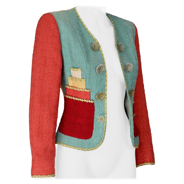 Vintage MOSCHINO CHEAP and CHIC Cake Applique Tweed Novelty Jacket For ...