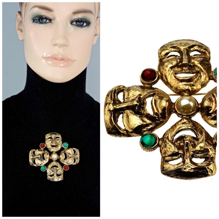 Vintage MOSCHINO Comedy Tragedy Mask Jewelled Novelty Brooch at 1stDibs