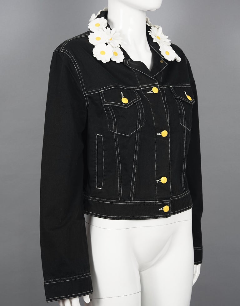 Vintage MOSCHINO JEANS "Love Me, Love Me not" Daisy Collar Denim Jacket ...