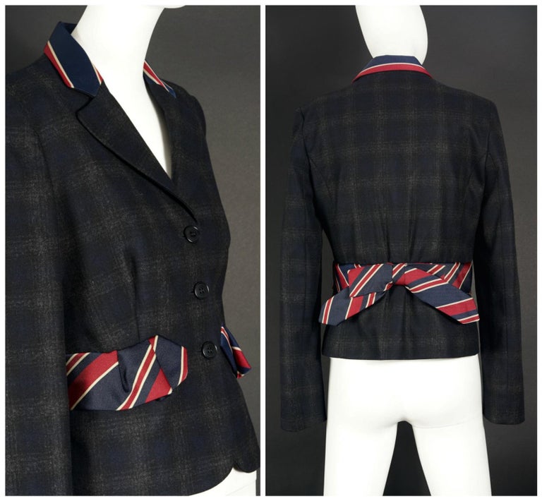 Vintage MOSCHINO Necktie Plaid Novelty Blazer Jacket For Sale at 1stDibs