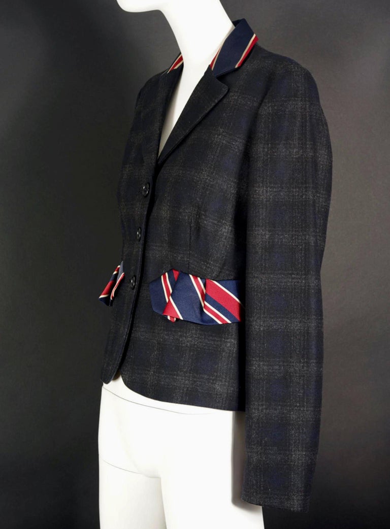 Vintage MOSCHINO Necktie Plaid Novelty Blazer Jacket For Sale at 1stDibs