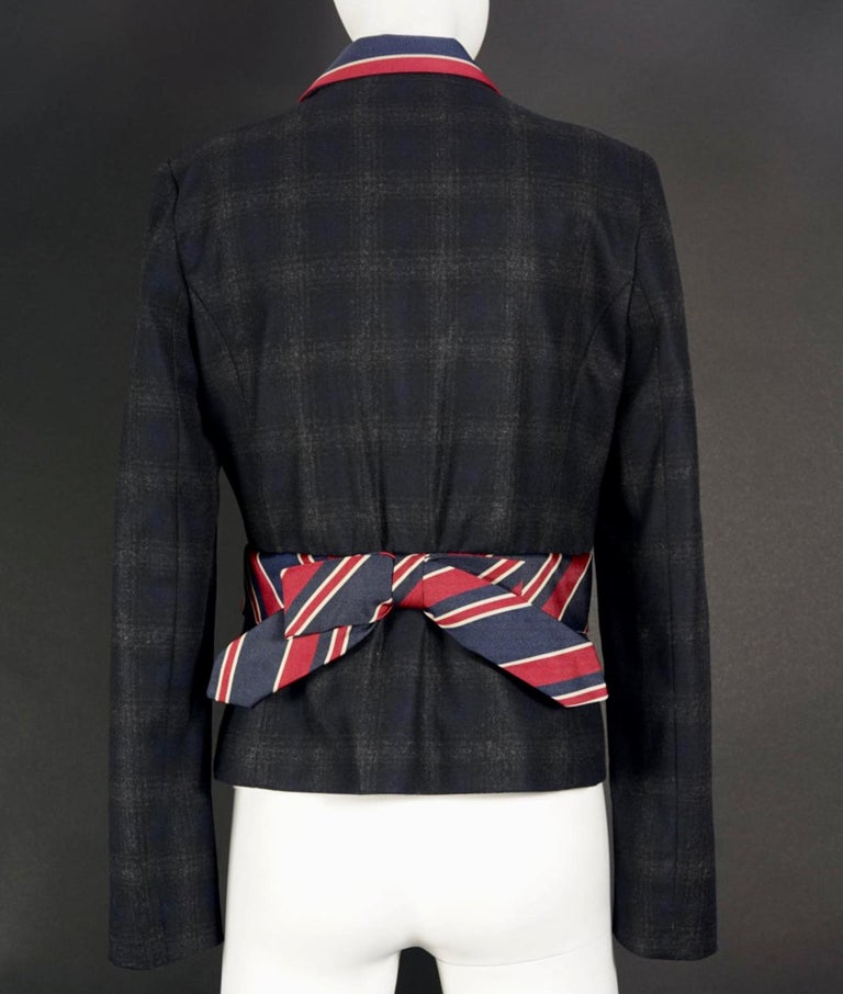 Vintage MOSCHINO Necktie Plaid Novelty Blazer Jacket For Sale at 1stDibs