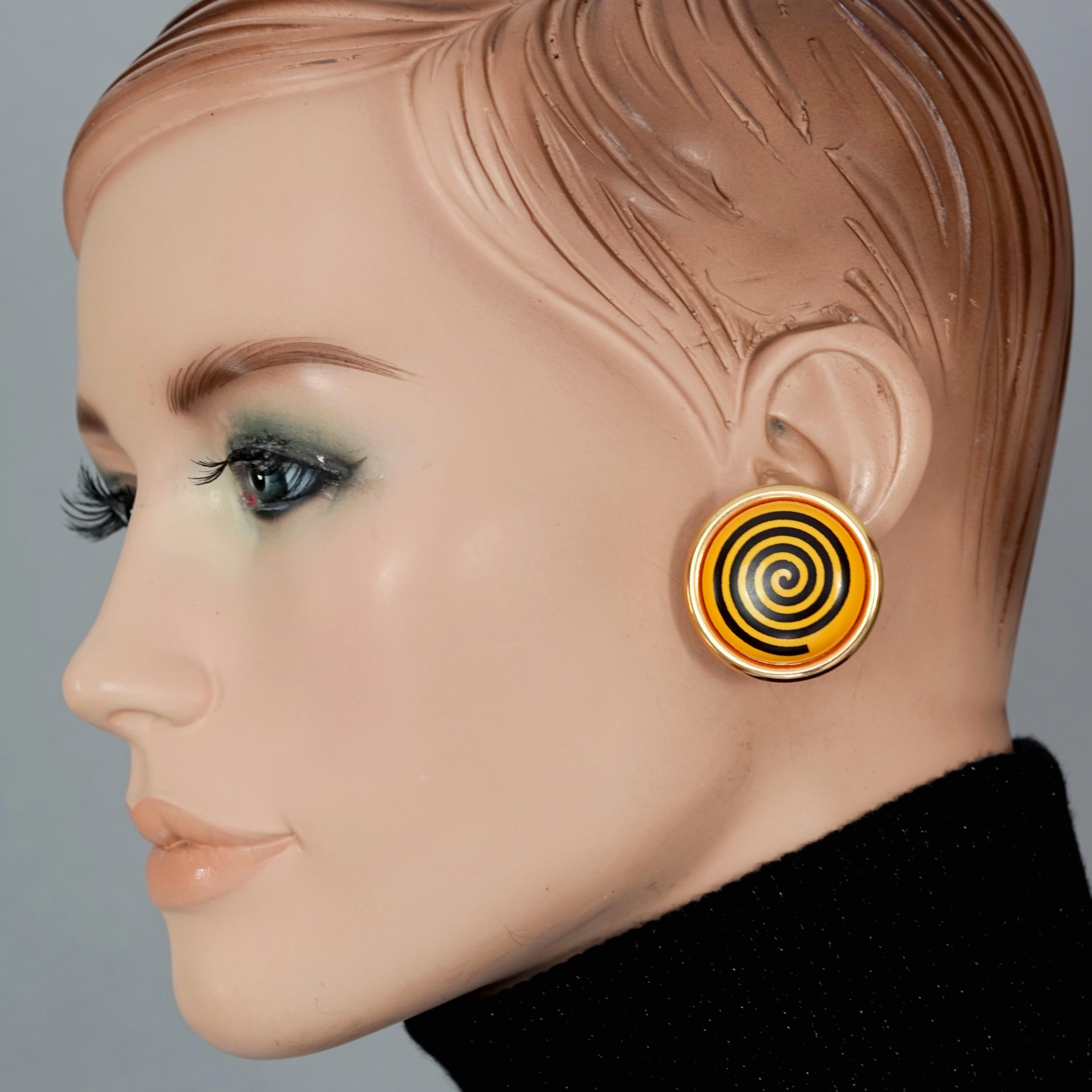 Vintage MOSCHINO Yellow Spiral Dizzy Disc Novelty Earrings For Sale at ...