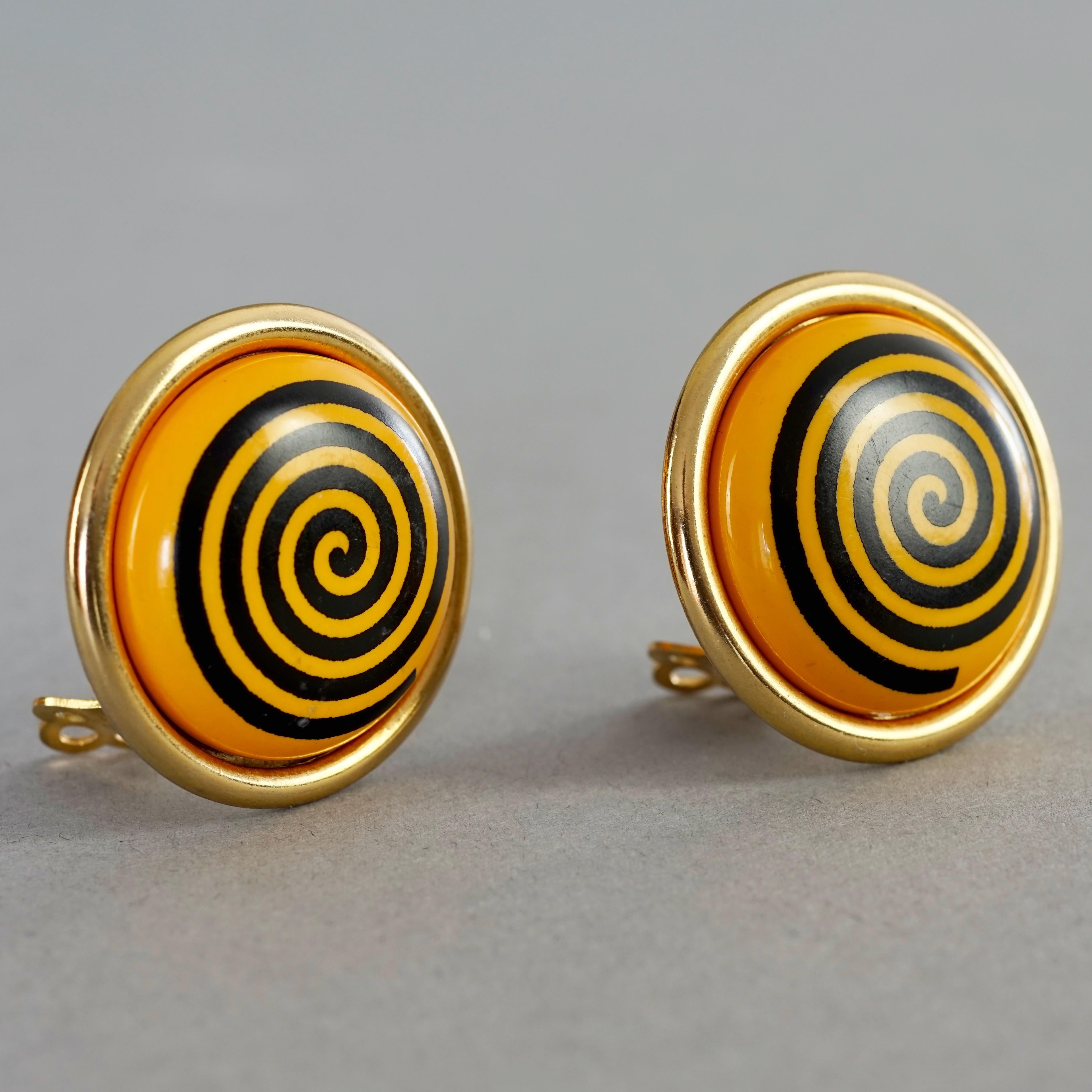 Vintage MOSCHINO Yellow Spiral Dizzy Disc Novelty Earrings For Sale at ...