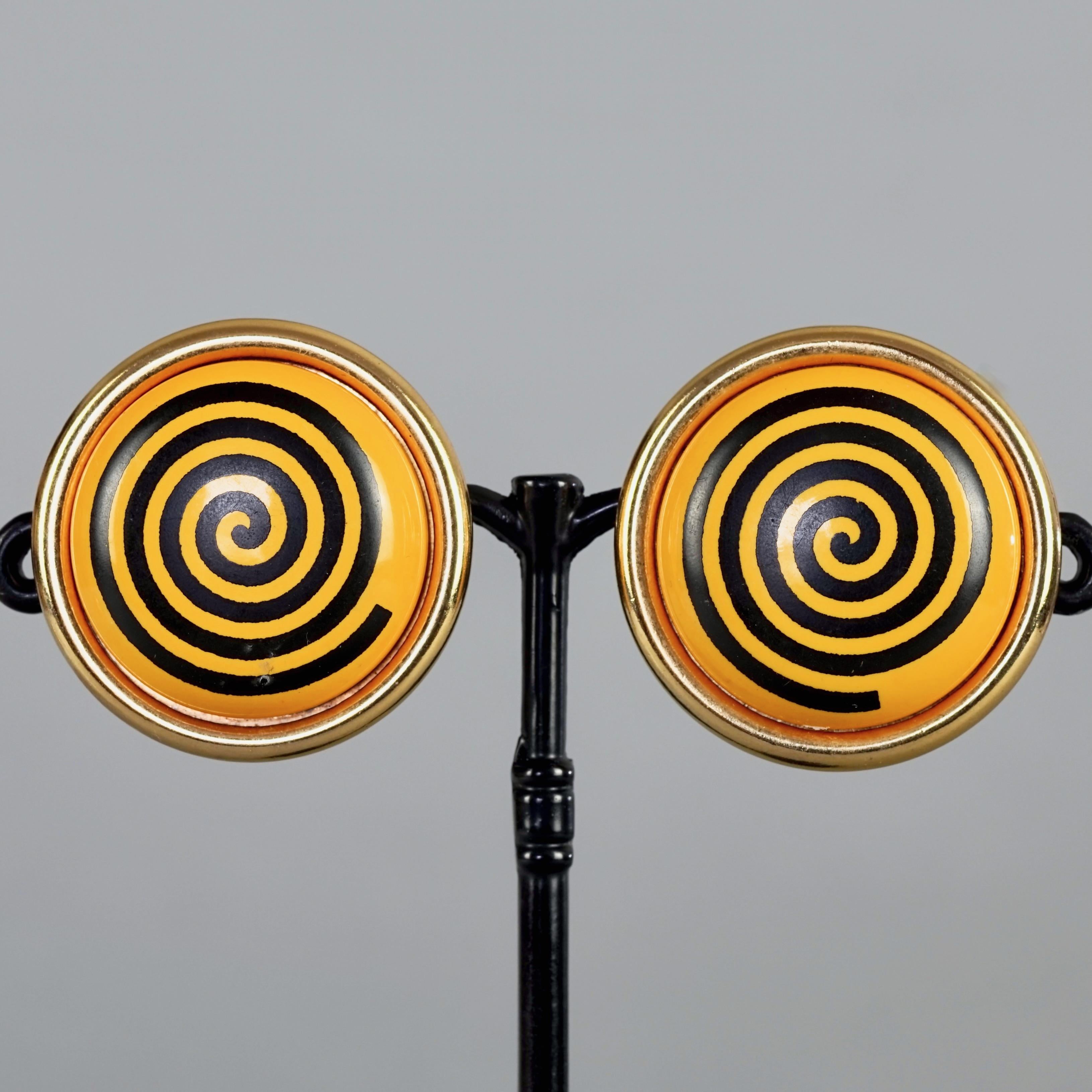 Vintage MOSCHINO Yellow Spiral Dizzy Disc Novelty Earrings For Sale at ...