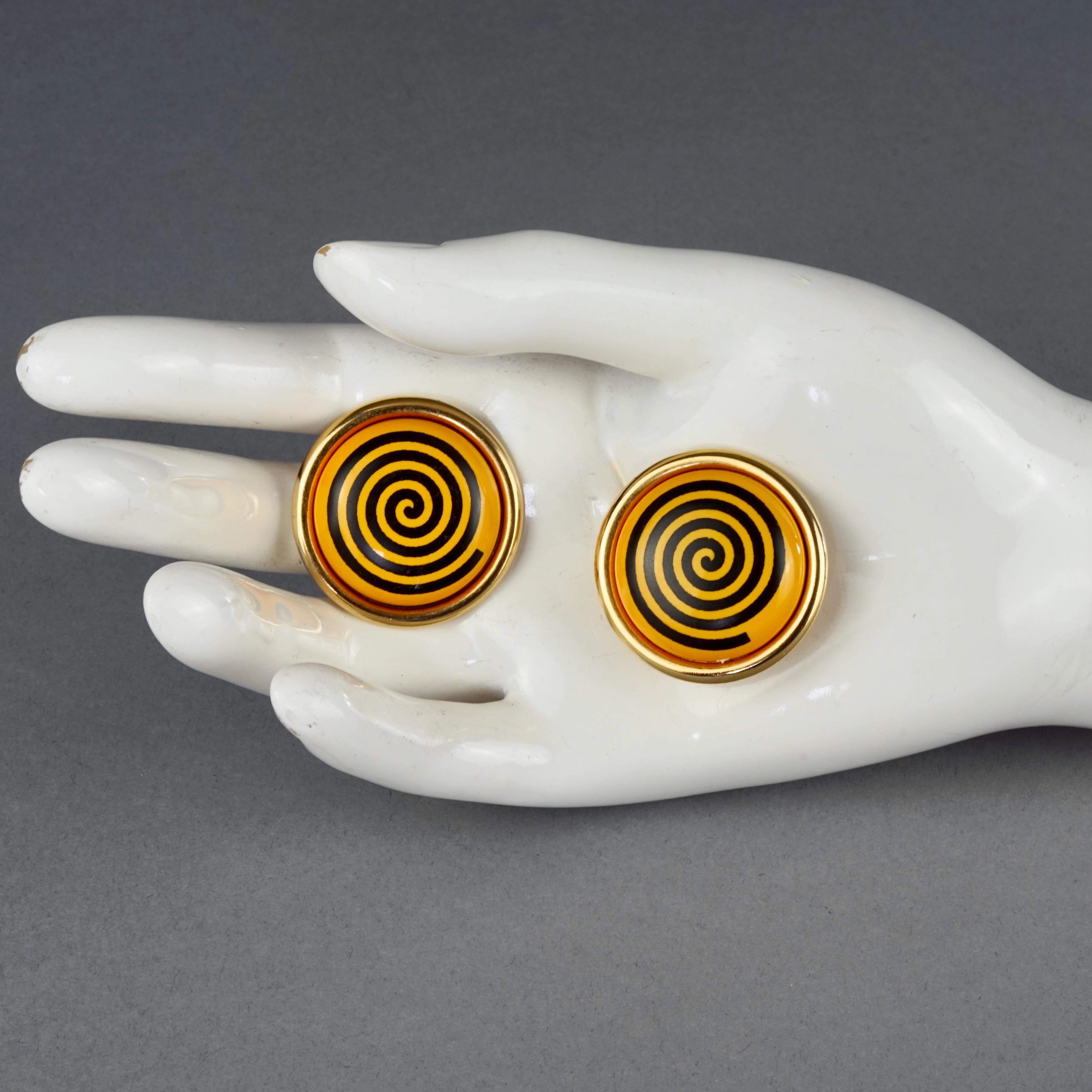 Vintage MOSCHINO Yellow Spiral Dizzy Disc Novelty Earrings For Sale at ...