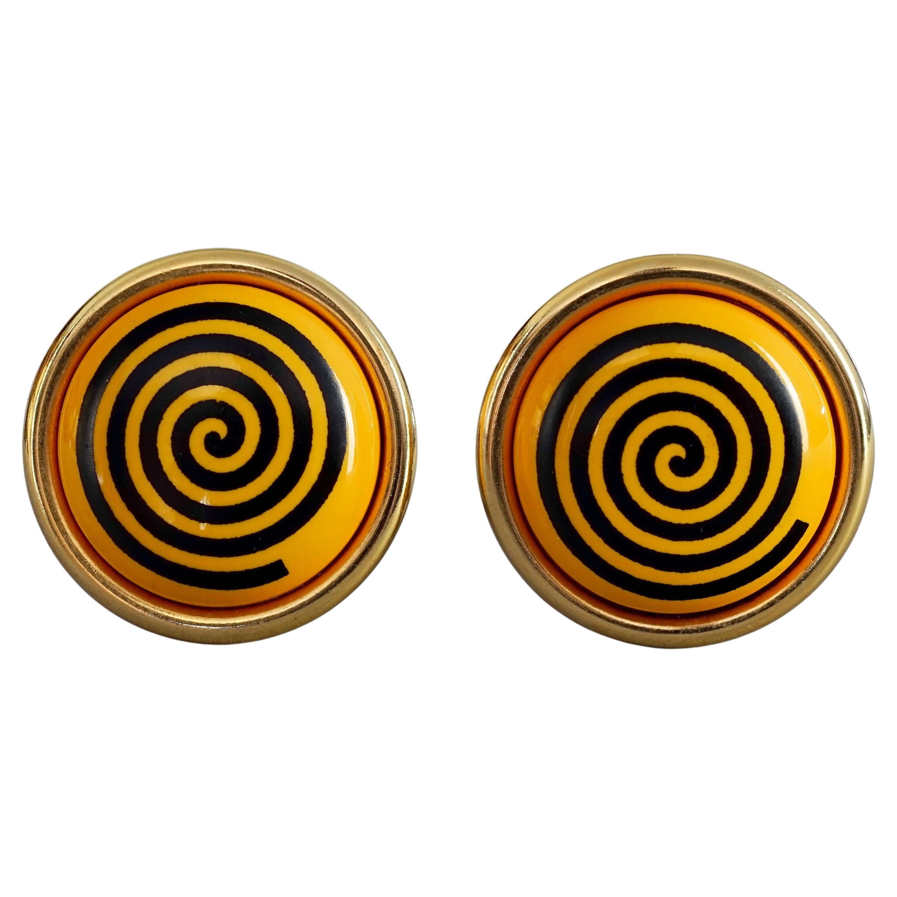 Vintage MOSCHINO Yellow Spiral Dizzy Disc Novelty Earrings For Sale at ...
