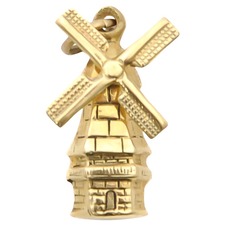 Vintage Movable Dutch Windmill 14 Karat Gold Charm For Sale at 1stDibs