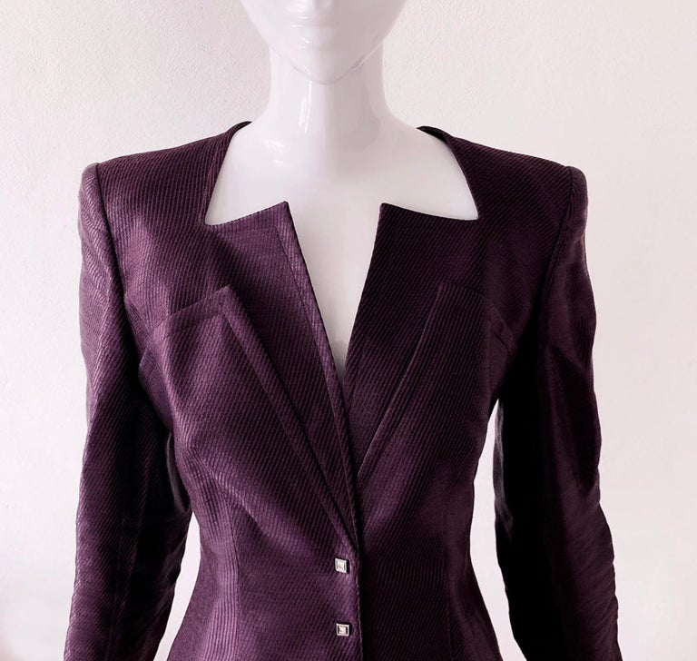 Vintage Mugler Blazer Jacket Dramatic Cutout Purple Lilac ZigZag V-Neck ...