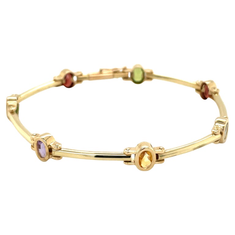 Vintage Mulit Colour Semi Precious Gemstone Bezel and Bar Link Bracelet ...
