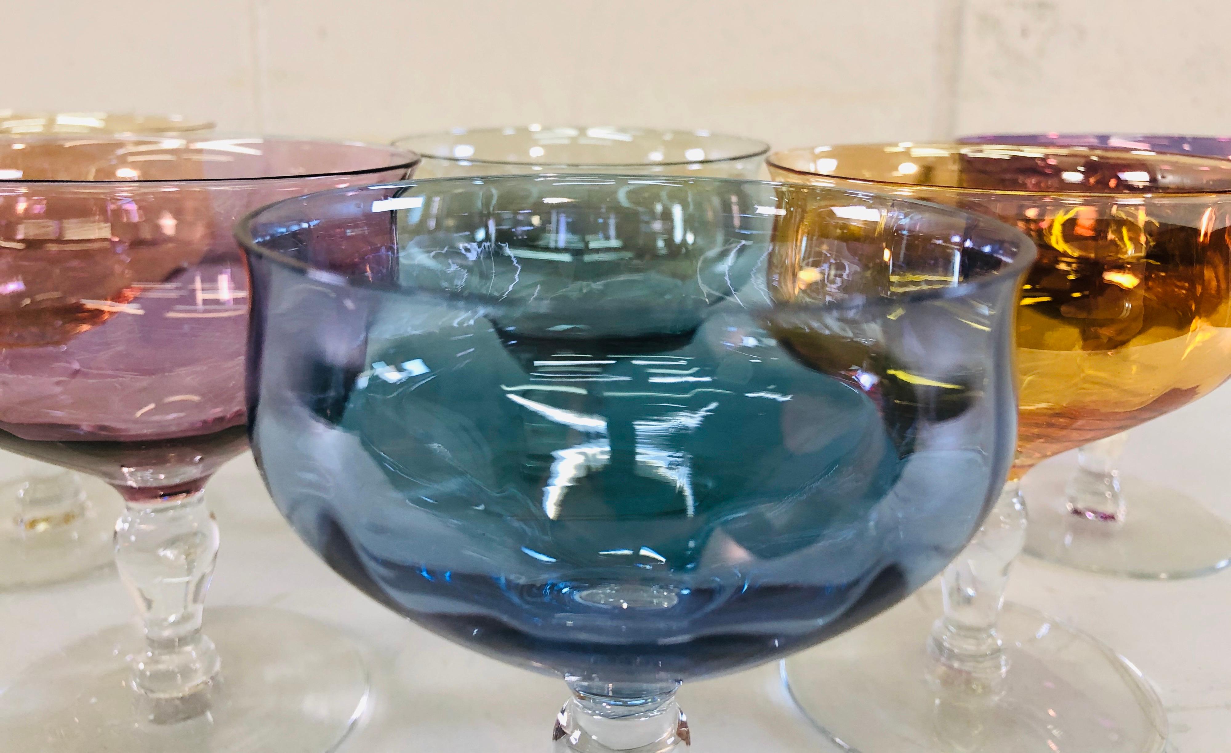 Vintage Multicolored Low Glass Iridized Coupes, Set of 6 at 1stDibs