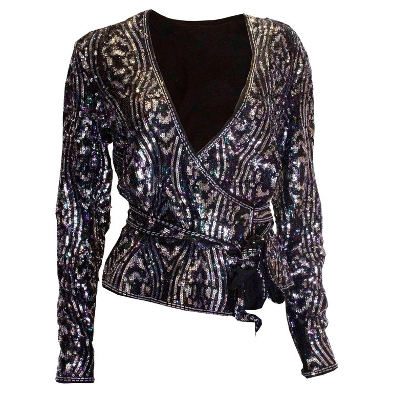 Vintage Multi Colour Sequin Wrap Top/ Jacket at 1stDibs