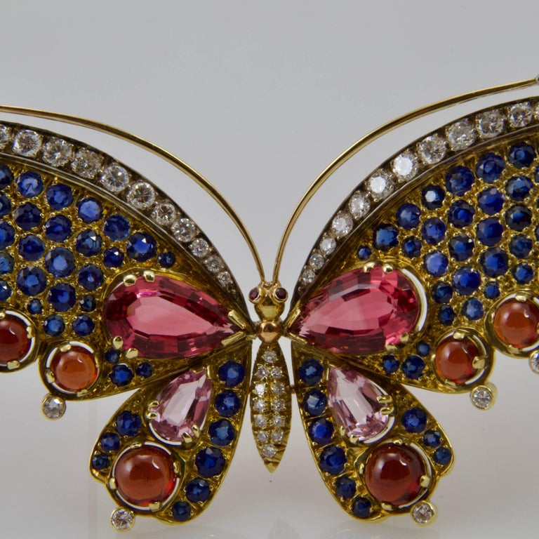 French Multi-Gem Butterfly Pin For Sale at 1stDibs