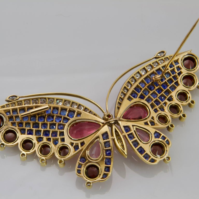French Multi-Gem Butterfly Pin For Sale at 1stDibs
