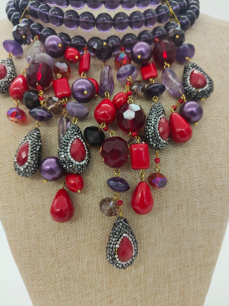 Vintage Multicoloured semiprecious stones necklace For Sale at 1stDibs