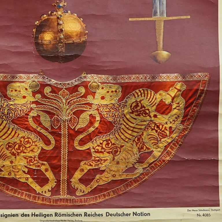 Vintage Mural Wall Chart Coronation Insignia Holy Roman Empire German ...