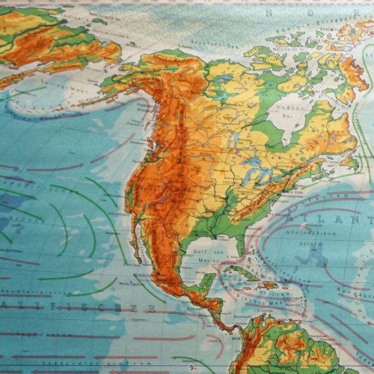 Vintage Mural World Map Earth Poster Pull-Down Wall Chart Poster Print ...