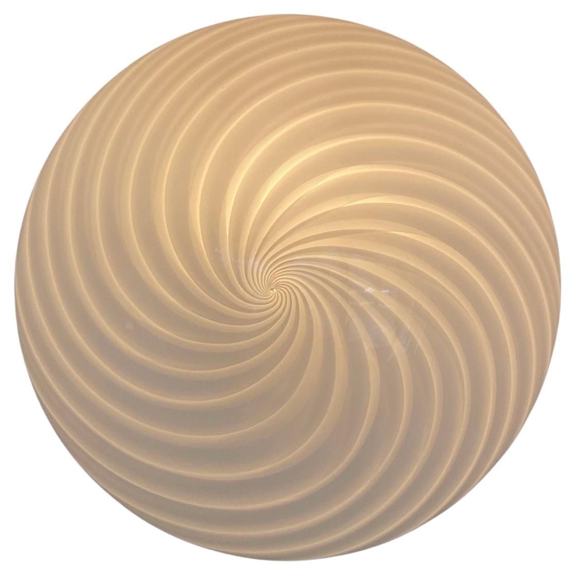 Vintage Murano 1970s Flush Mount Wall Ceiling Lamp in White Swirl Glass ...