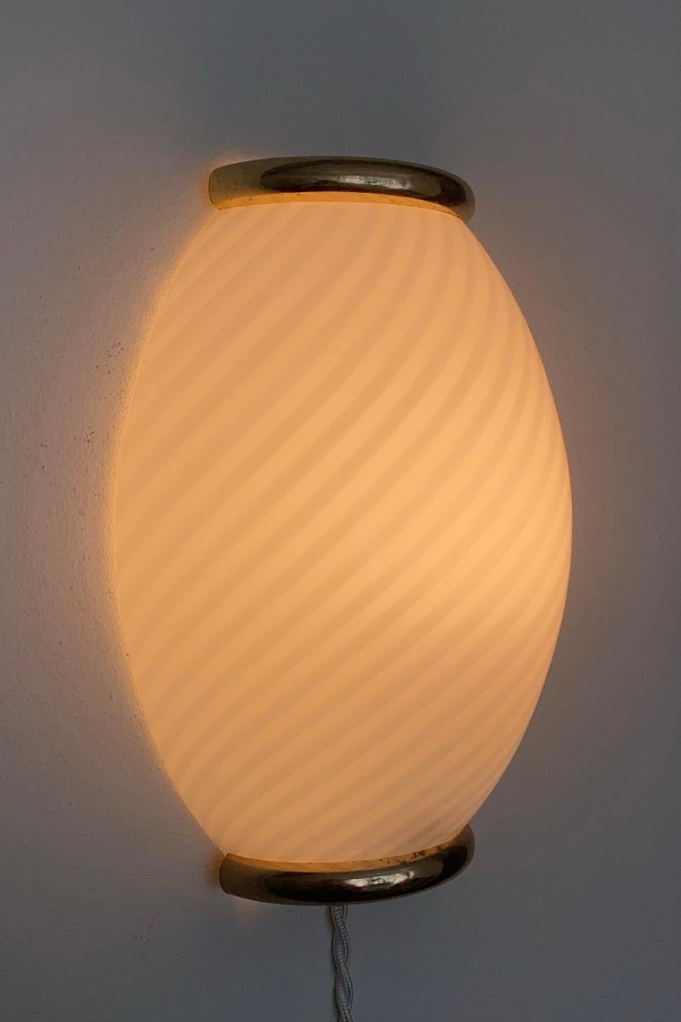 Vintage Murano 1970s Swirl White Glass Wall Scone Flush Mount Wall Lamp ...