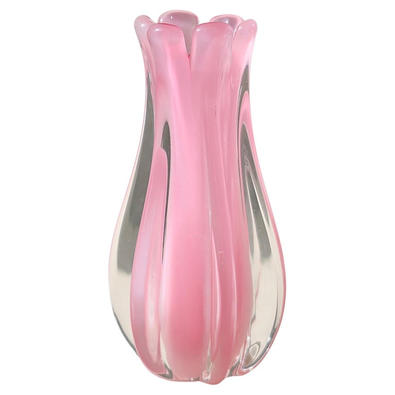 Vintage Murano 1960s Italian Bubble Gum Pink Alabastro Opal Ribbed Vase ...