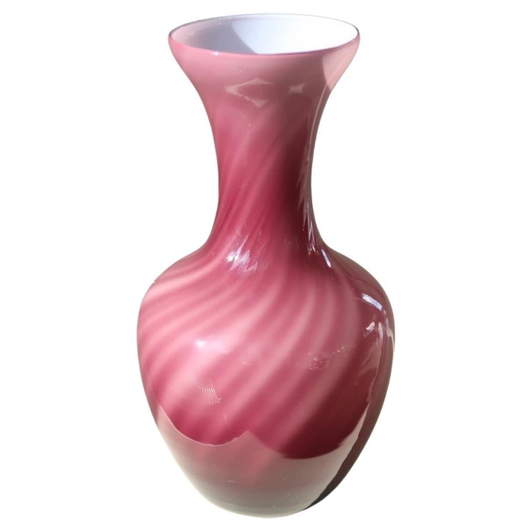 Vintage Murano 70s Swirl Glass Vase Red Burgundy Purple For Sale at 1stDibs