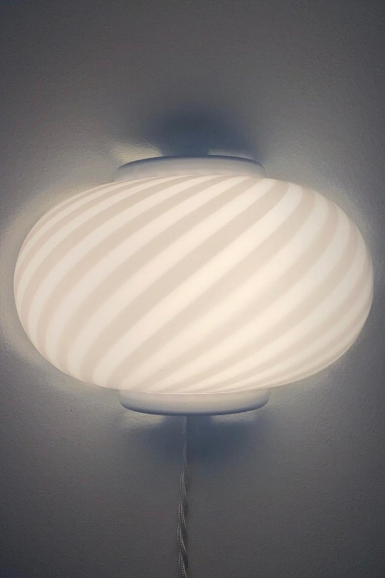 Vintage Murano 1970s Wall Scone Lamp Swirl White Glass at 1stDibs